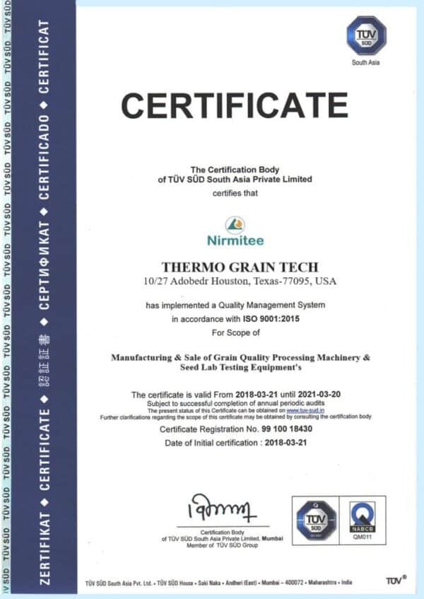 Certificate - Thermo Grain Tech